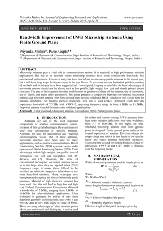 Bandwidth Improvement of UWB Microstrip Antenna Using Finite Ground Plane | PDF
