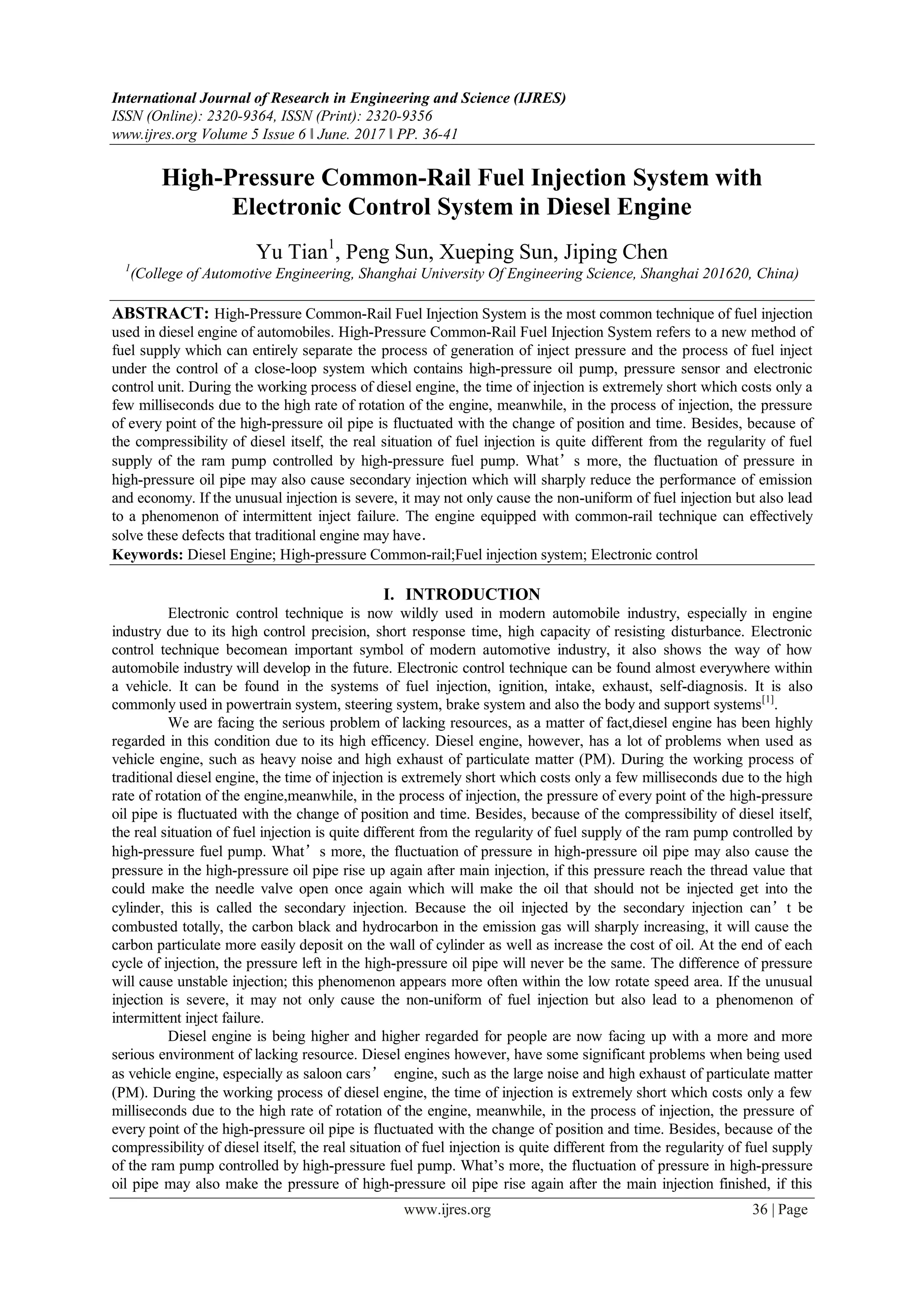 High-Pressure Common-Rail Fuel Injection System with Electronic Control ...