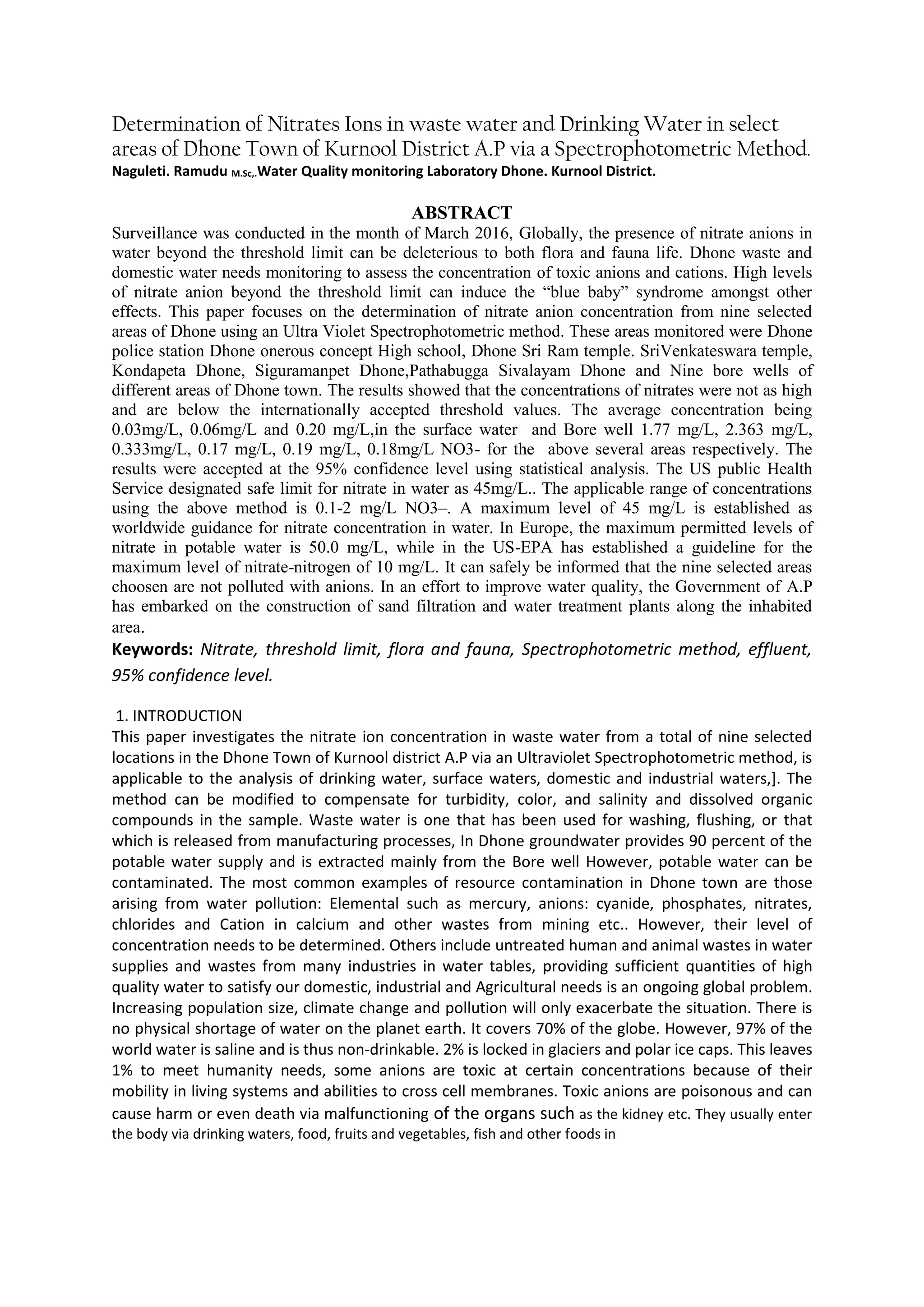 Determination of Nitrates in Dhone | PDF | Chemistry | Science