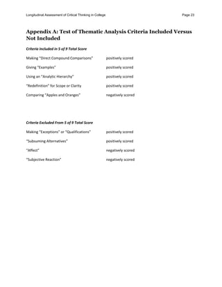 Longitudinal Assessment of Critical Thinking | PDF