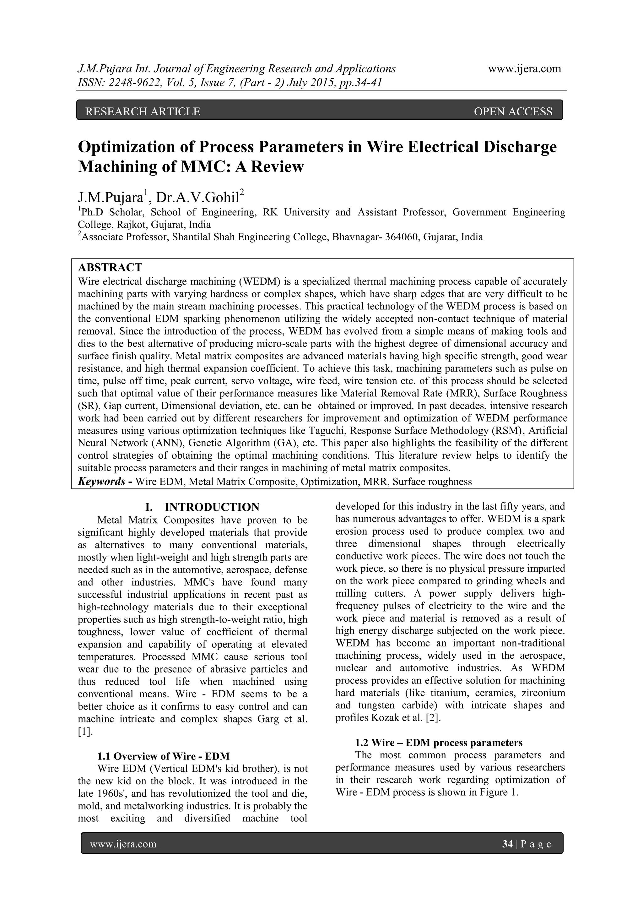 Optimization of Process Parameters in Wire Electrical Discharge Machining of MMC: A Review | PDF ...