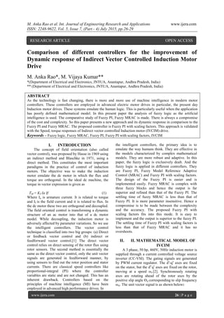 Comparison of different controllers for the improvement of Dynamic response of Indirect Vector ...