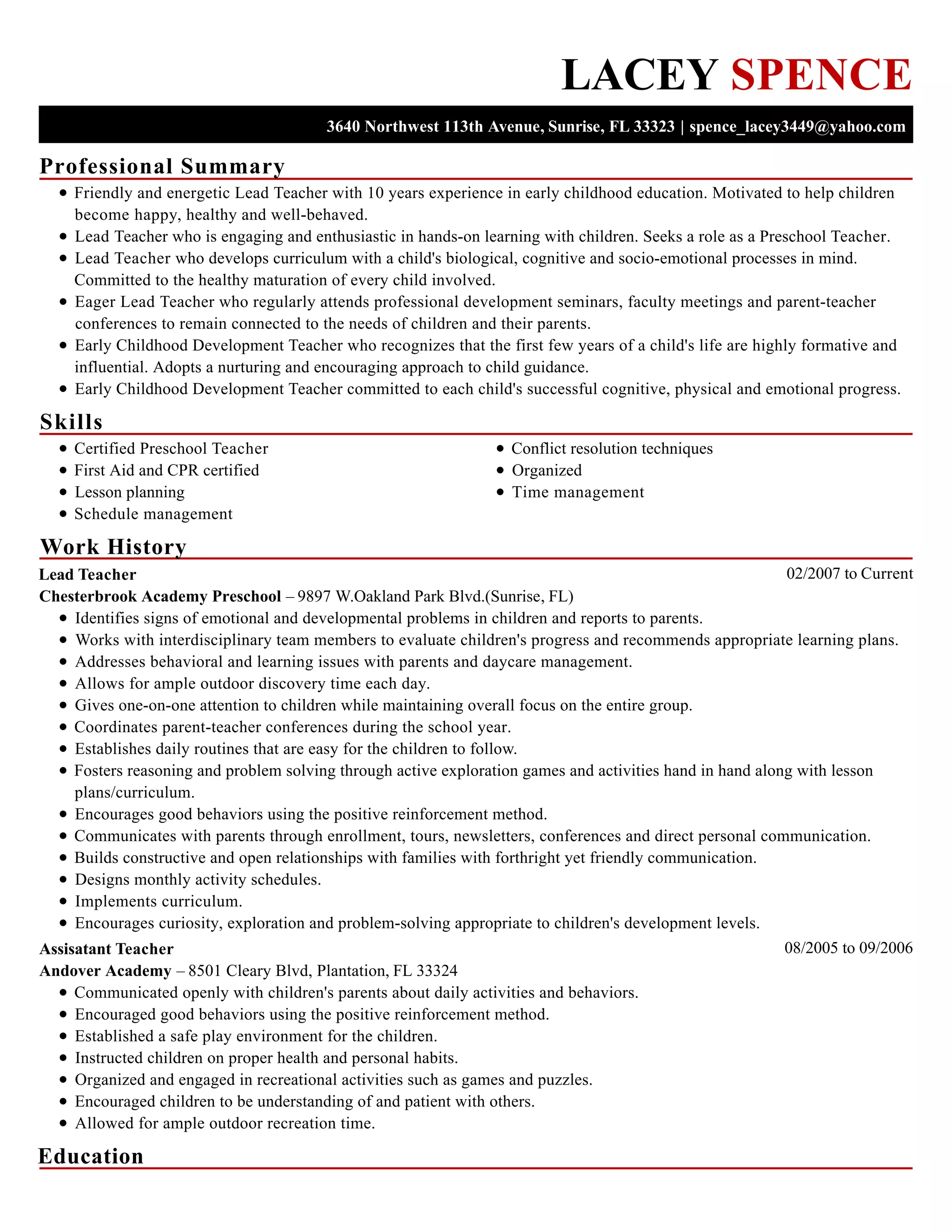 Lacey Spence Resume 1 | PDF