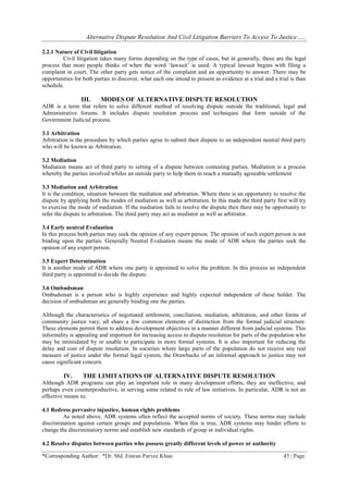 Alternative dispute resolution and civil litigation barriers to access to justice regarding ...