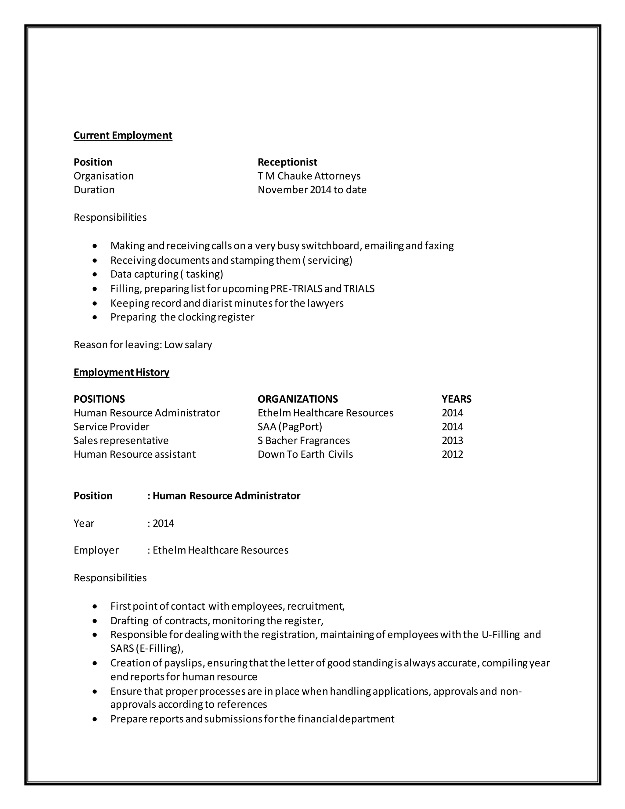 Cv of Thulisile Mazibuko | DOCX | Human Resources | Business