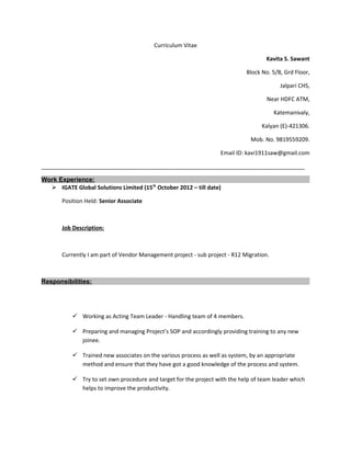 Resume Kavita Sawant | PDF