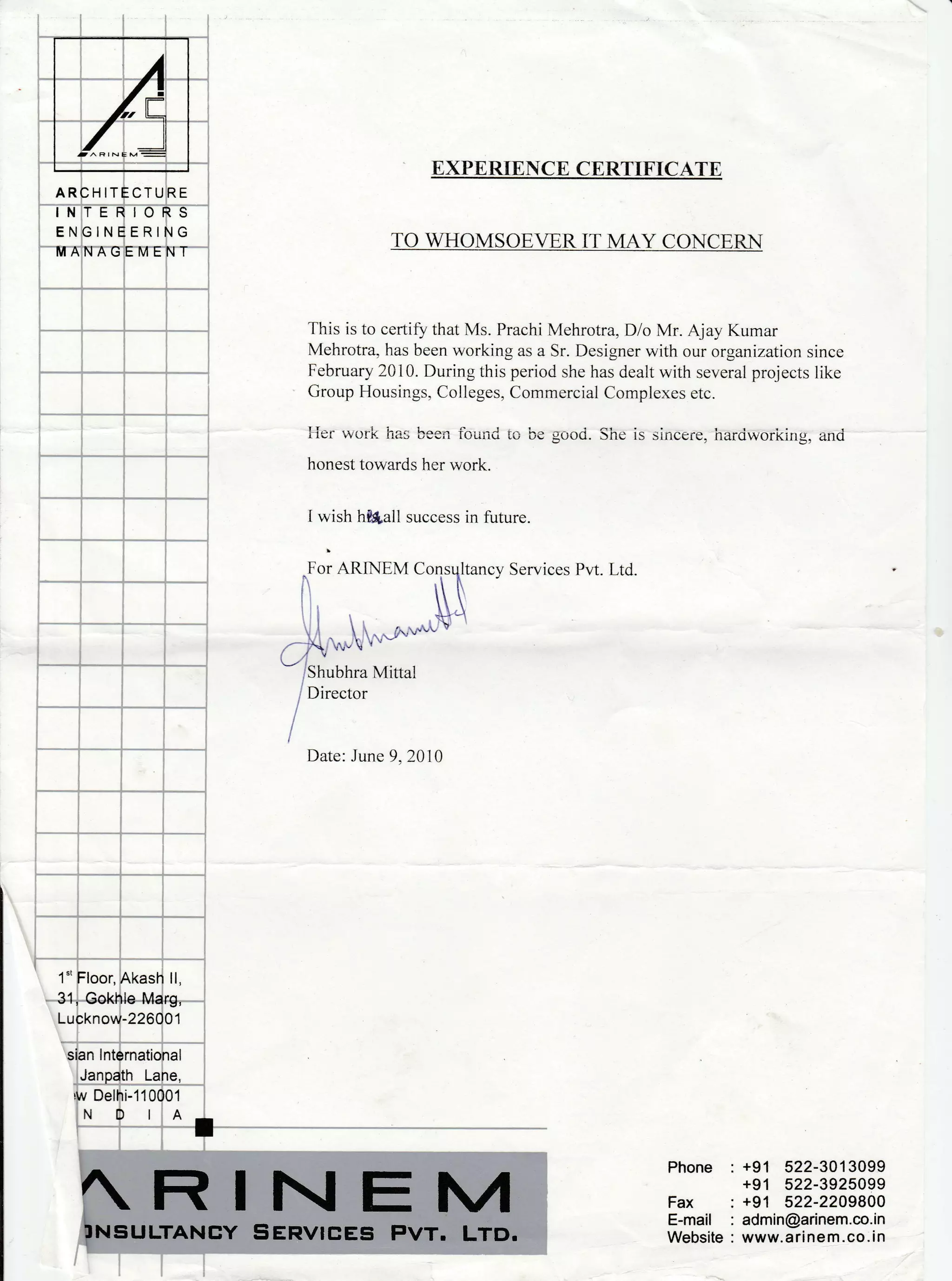 work exp. letter of ARINEM | PDF