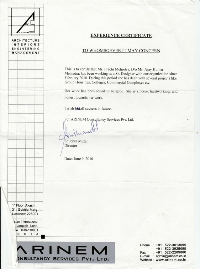 work exp. letter of ARINEM | PDF