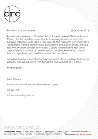 Reference Letter Rene Fourie | PDF