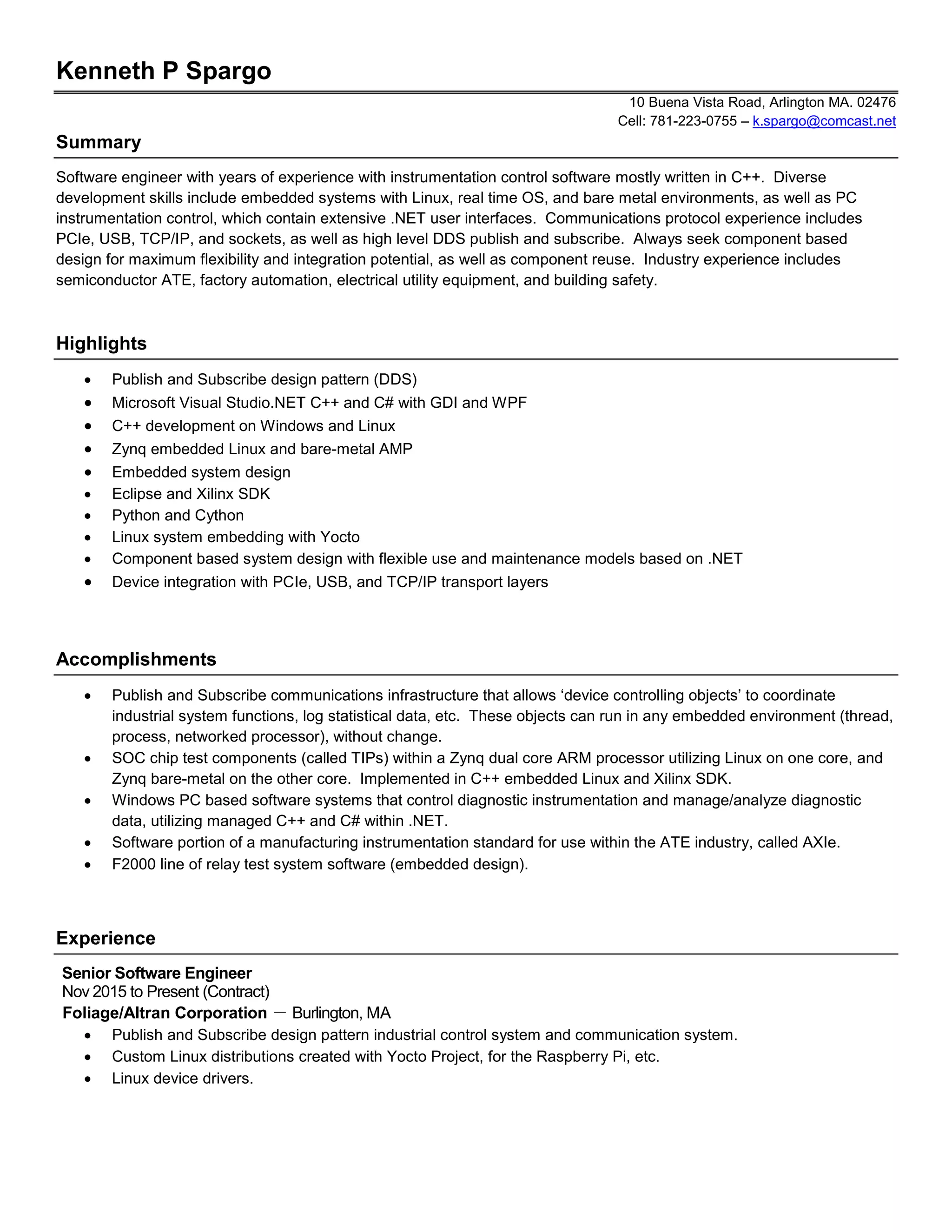 KenSpargoResume2016 | PDF | Operating Systems | Computer Software and Applications