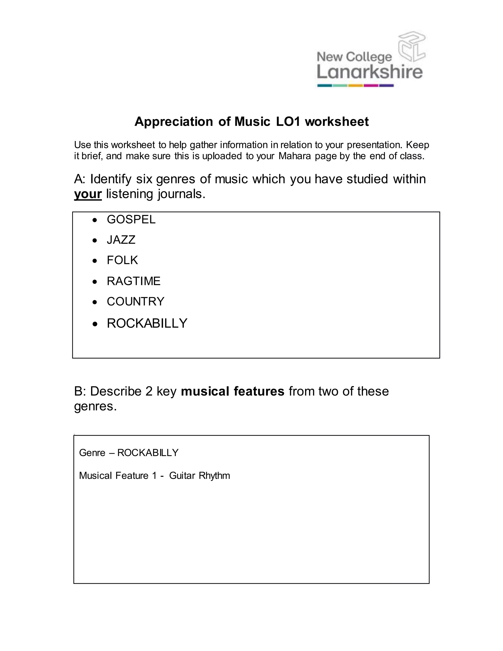 F58 m 12 appreciation of music worksheet week 6 | DOCX | Country Music ...