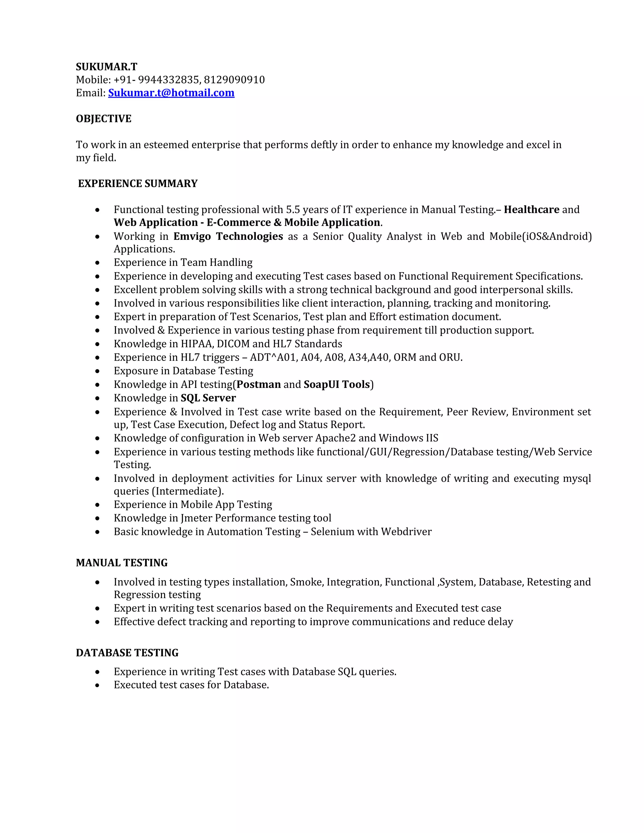 Sukumar-Resume | PDF