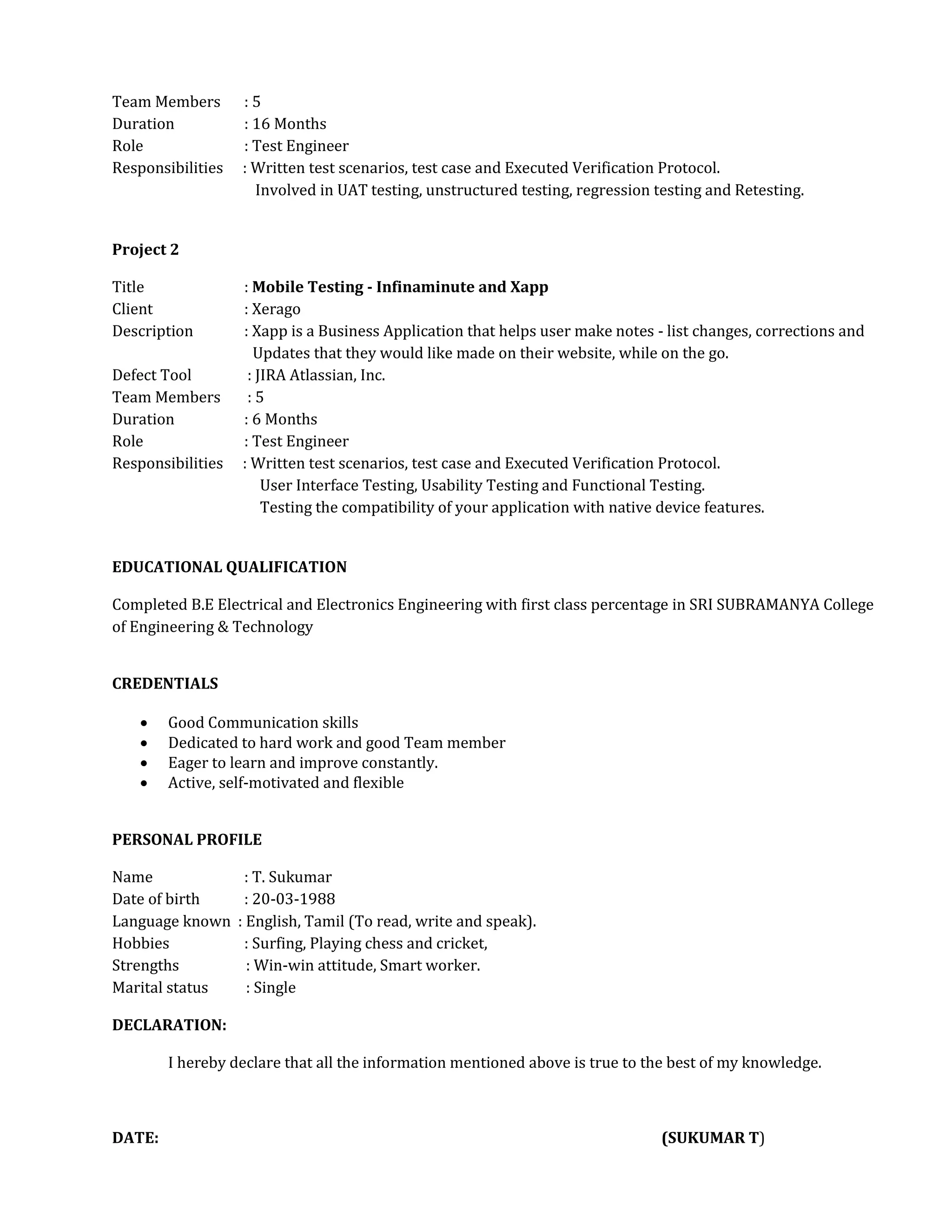 Sukumar-Resume | PDF