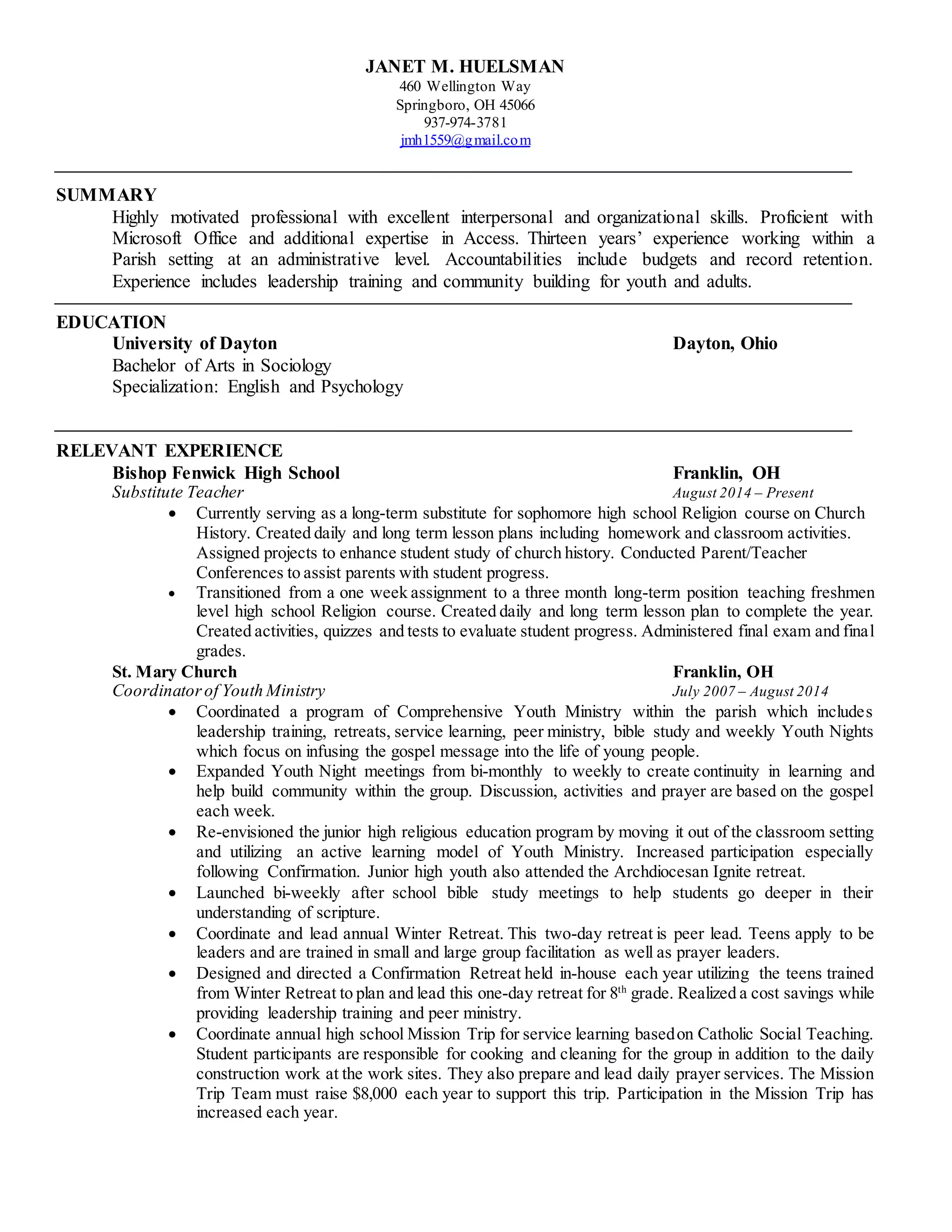 Resume Janet Huelsman | DOCX