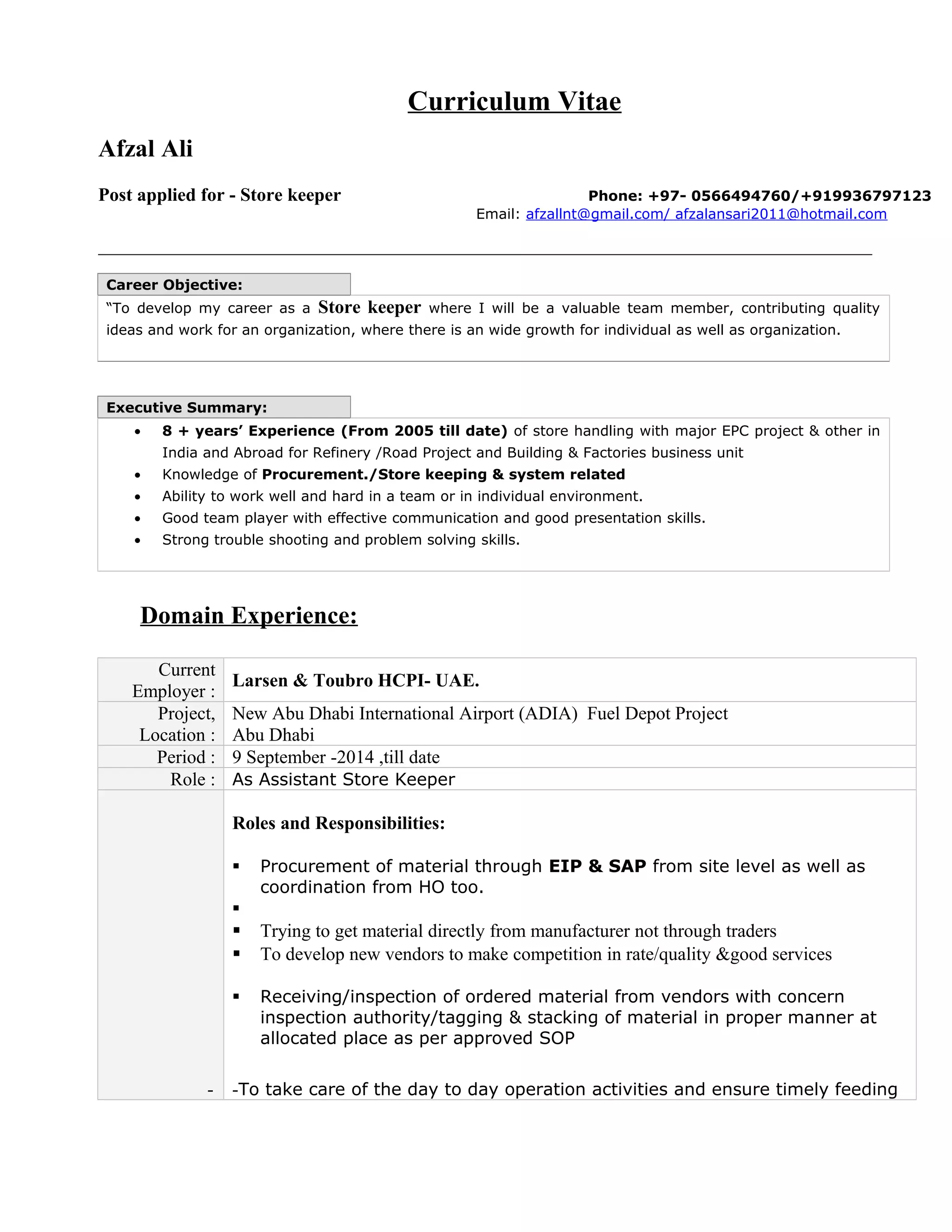 CV Afzal Ali A | DOC