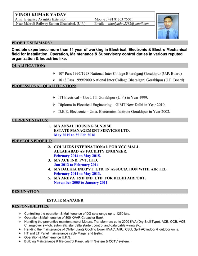 CV FOR VINOD KUMAR YADAV | DOC