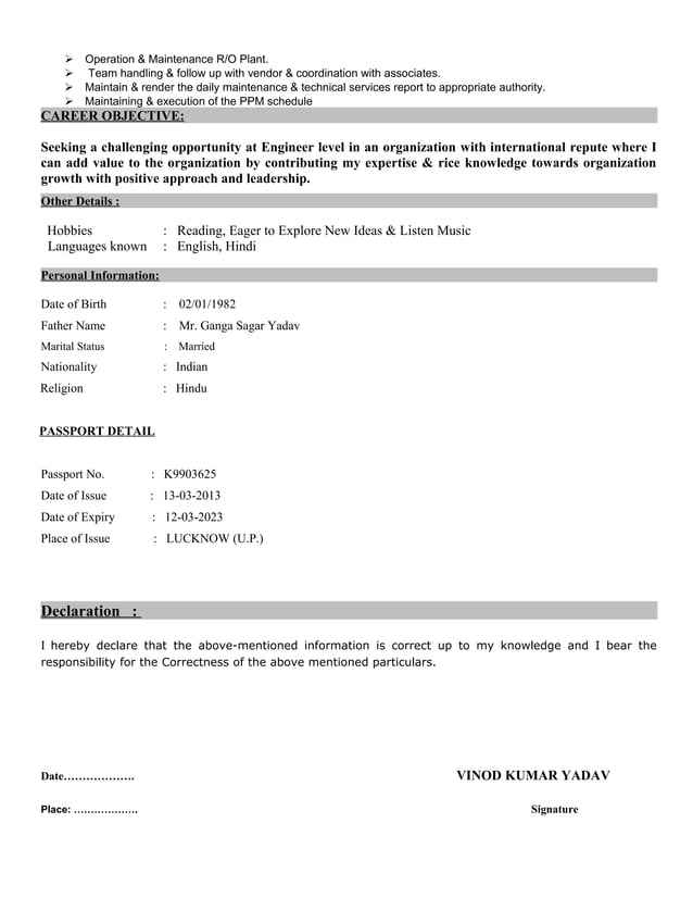 CV FOR VINOD KUMAR YADAV | DOC