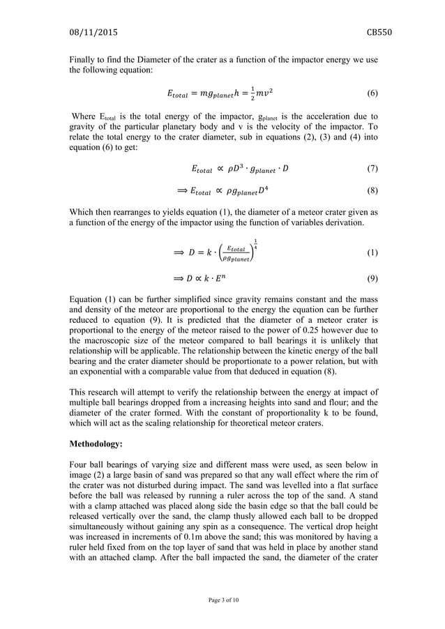 Formation of Impact Craters in Sand | PDF | Physics | Science