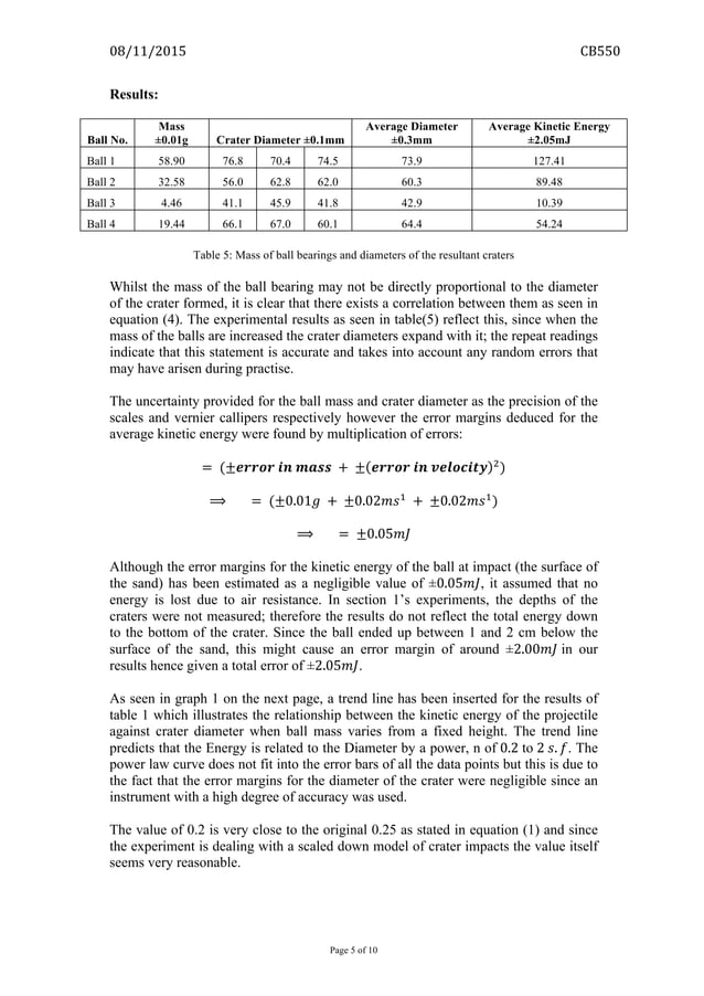Formation of Impact Craters in Sand | PDF | Physics | Science