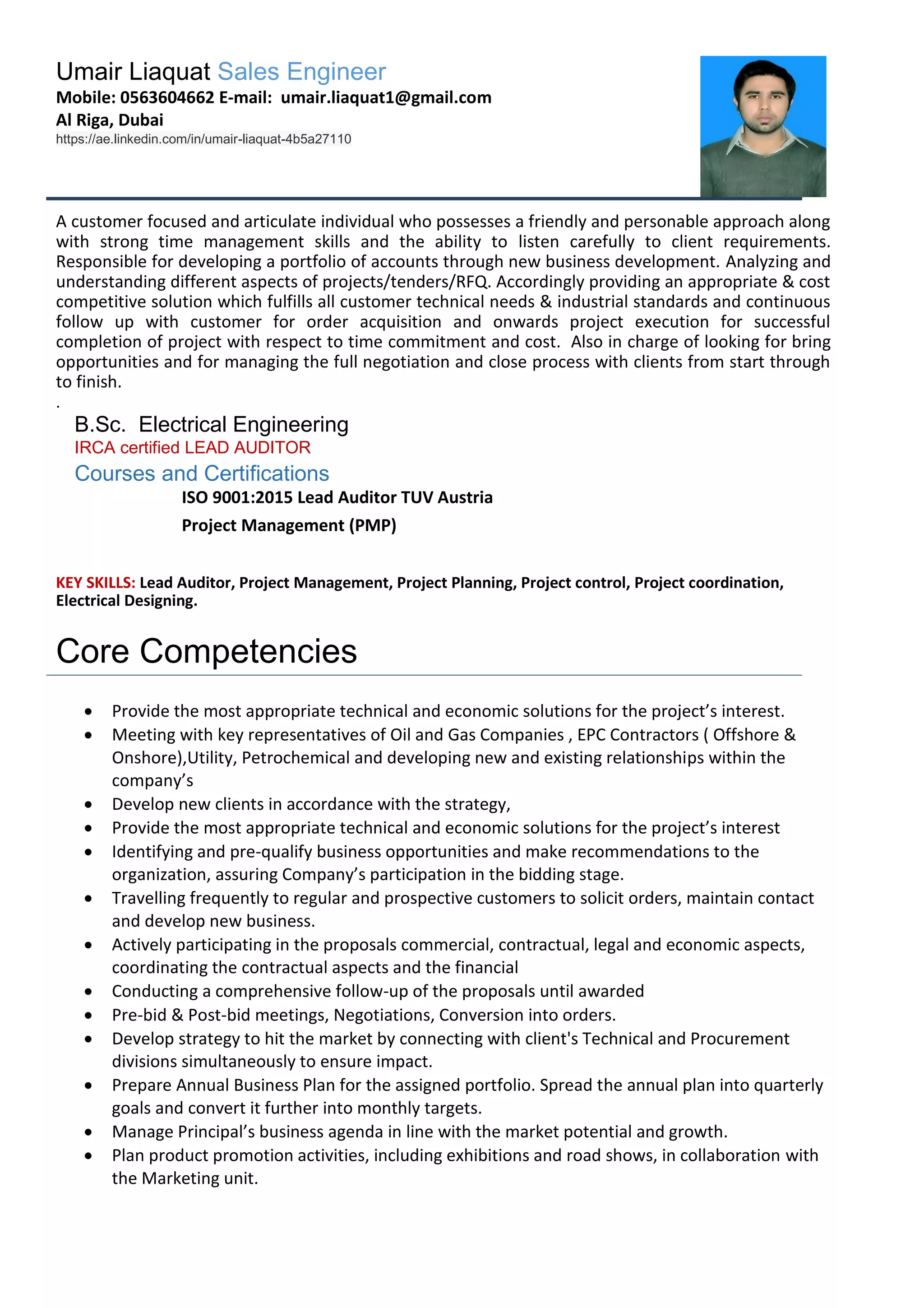 Umair Liaquat Sales Engineer -CV | PDF