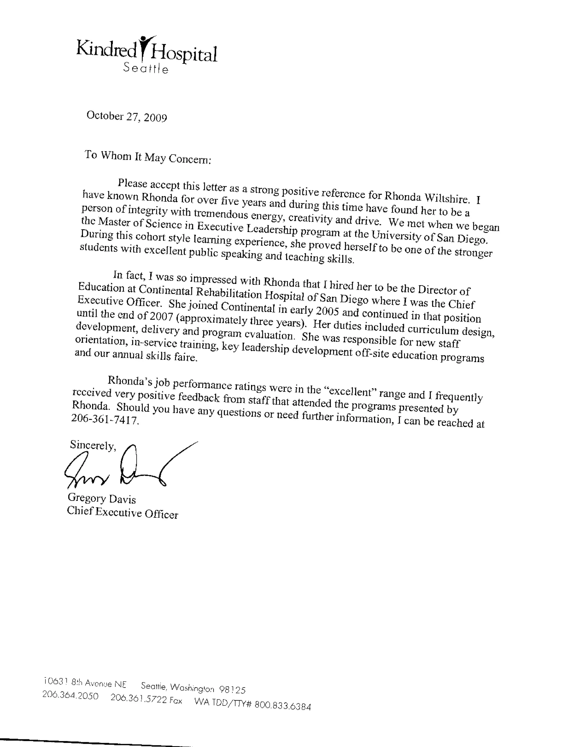 Rhonda letter from Greg Davis | PDF