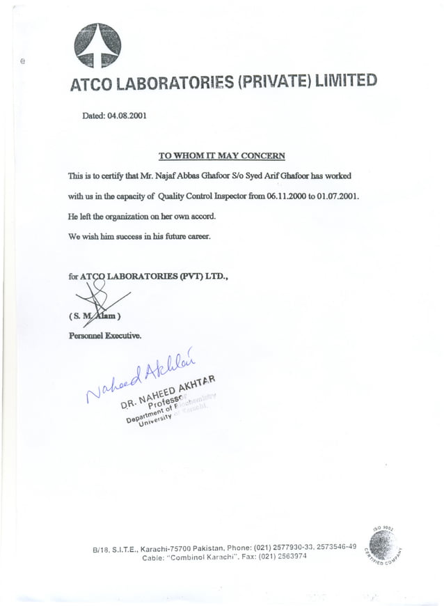 ATCO LABORATORIES CERTIFICATE | PDF