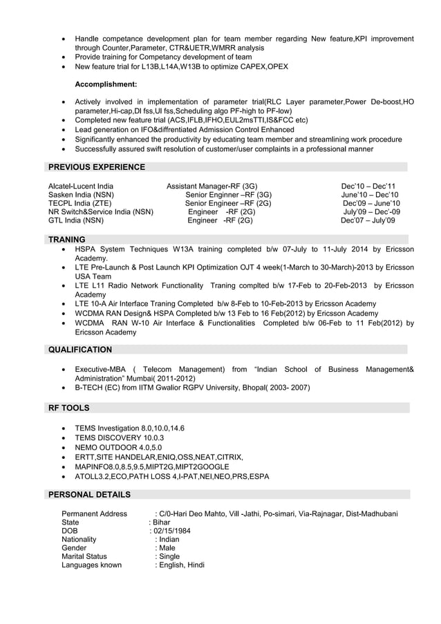 RAN Specialist Resume | PDF