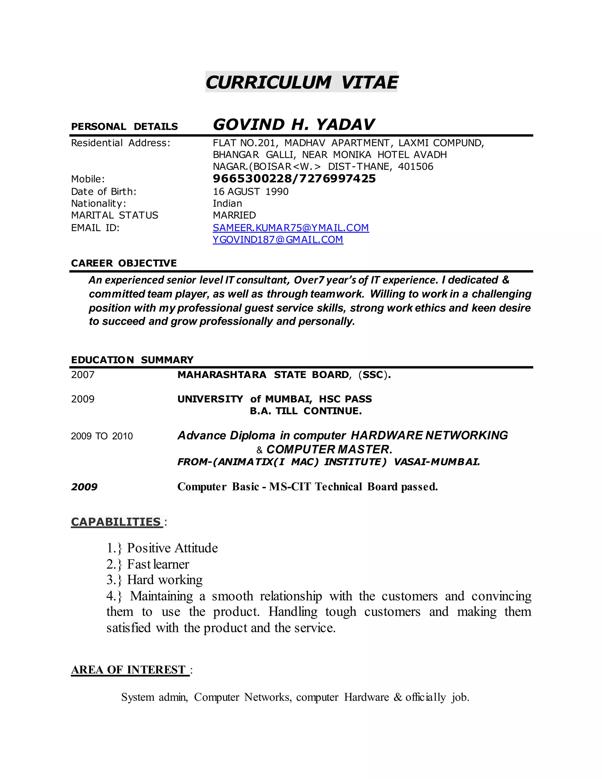 CURRICULUM VITAE | DOCX | IT and Internet Support | Internet