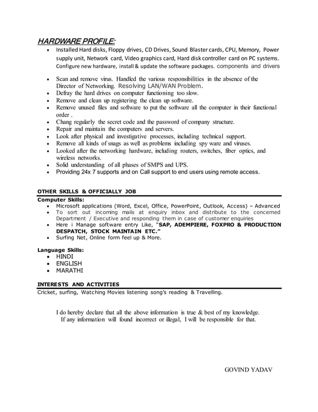 CURRICULUM VITAE | DOCX | IT and Internet Support | Internet