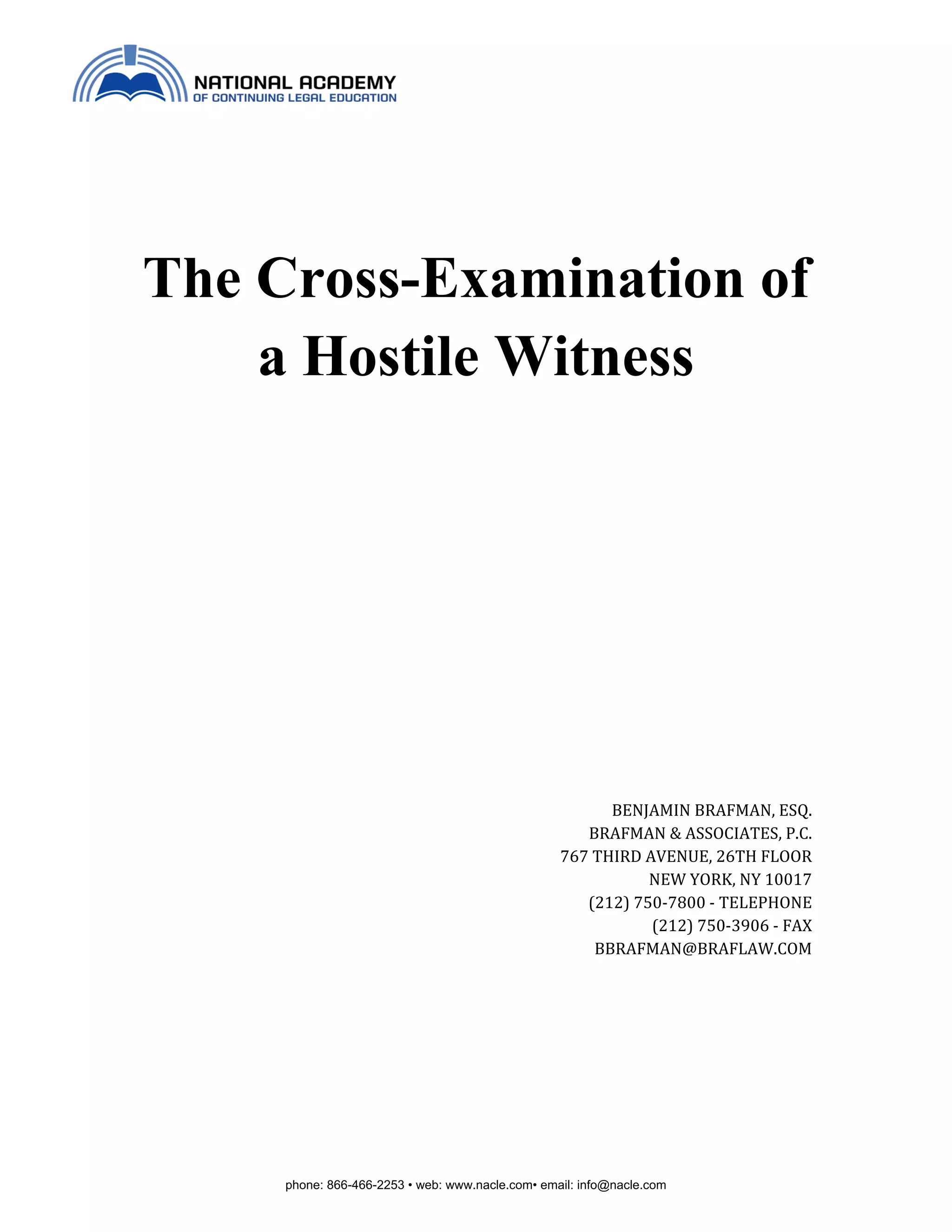 CLE The Cross Examination of a Hostile Witness SKL550 | PDF