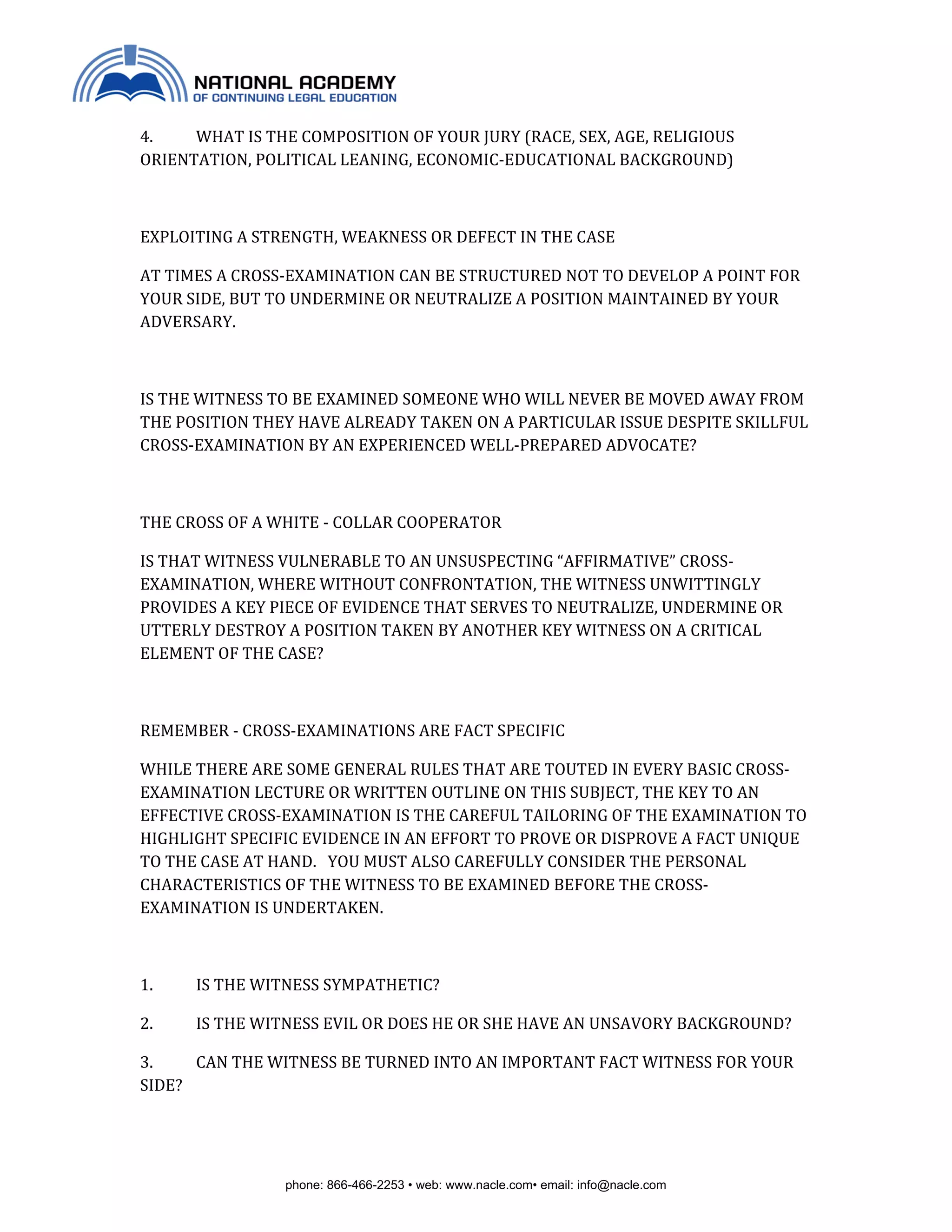 CLE The Cross Examination of a Hostile Witness SKL550 | PDF