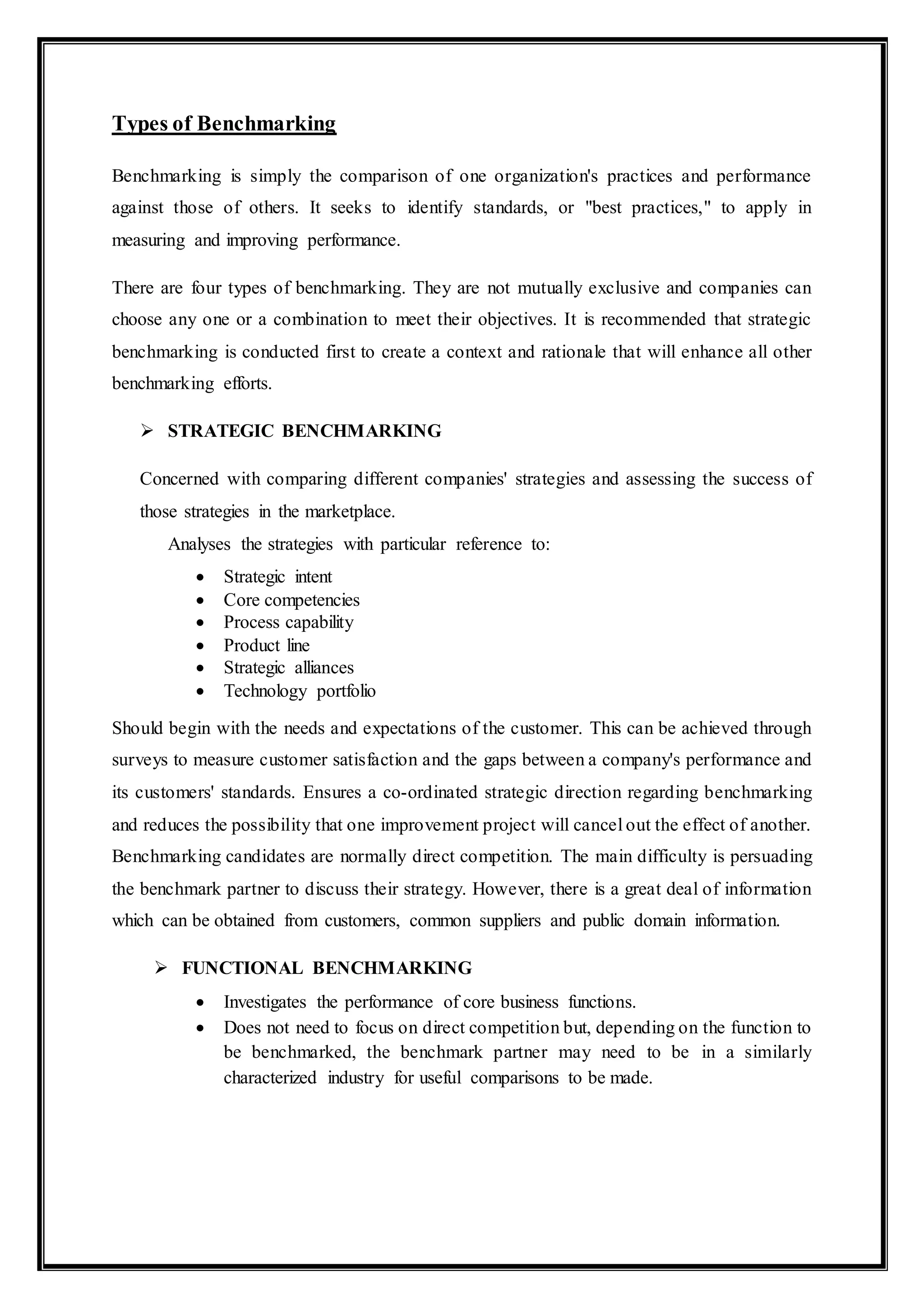 Benchmarking Report of Manufacturing companies | DOCX