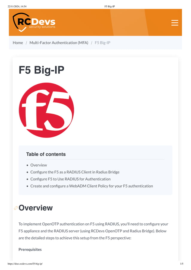 Tutorial on f5 Big-IP integration with RCDevs OpenOTP | PDF