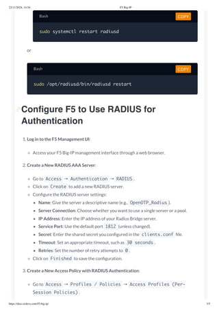 Tutorial on f5 Big-IP integration with RCDevs OpenOTP | PDF