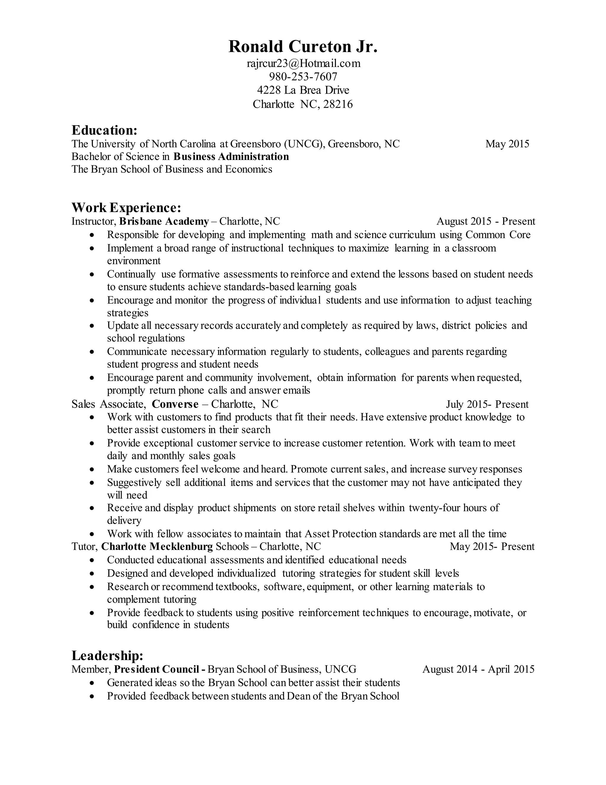 Ronald Cureton Resume 2017 | DOCX