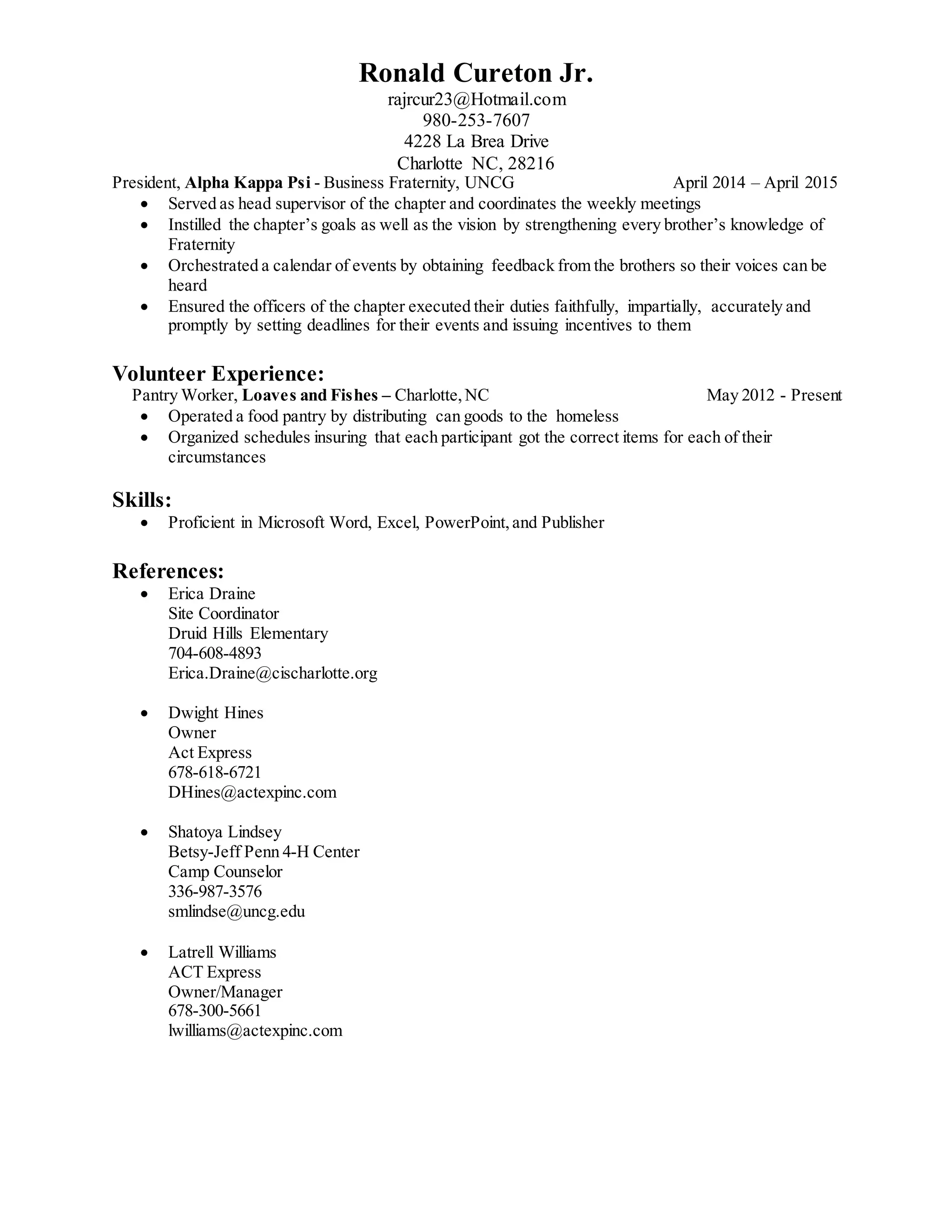 Ronald Cureton Resume 2017 | DOCX