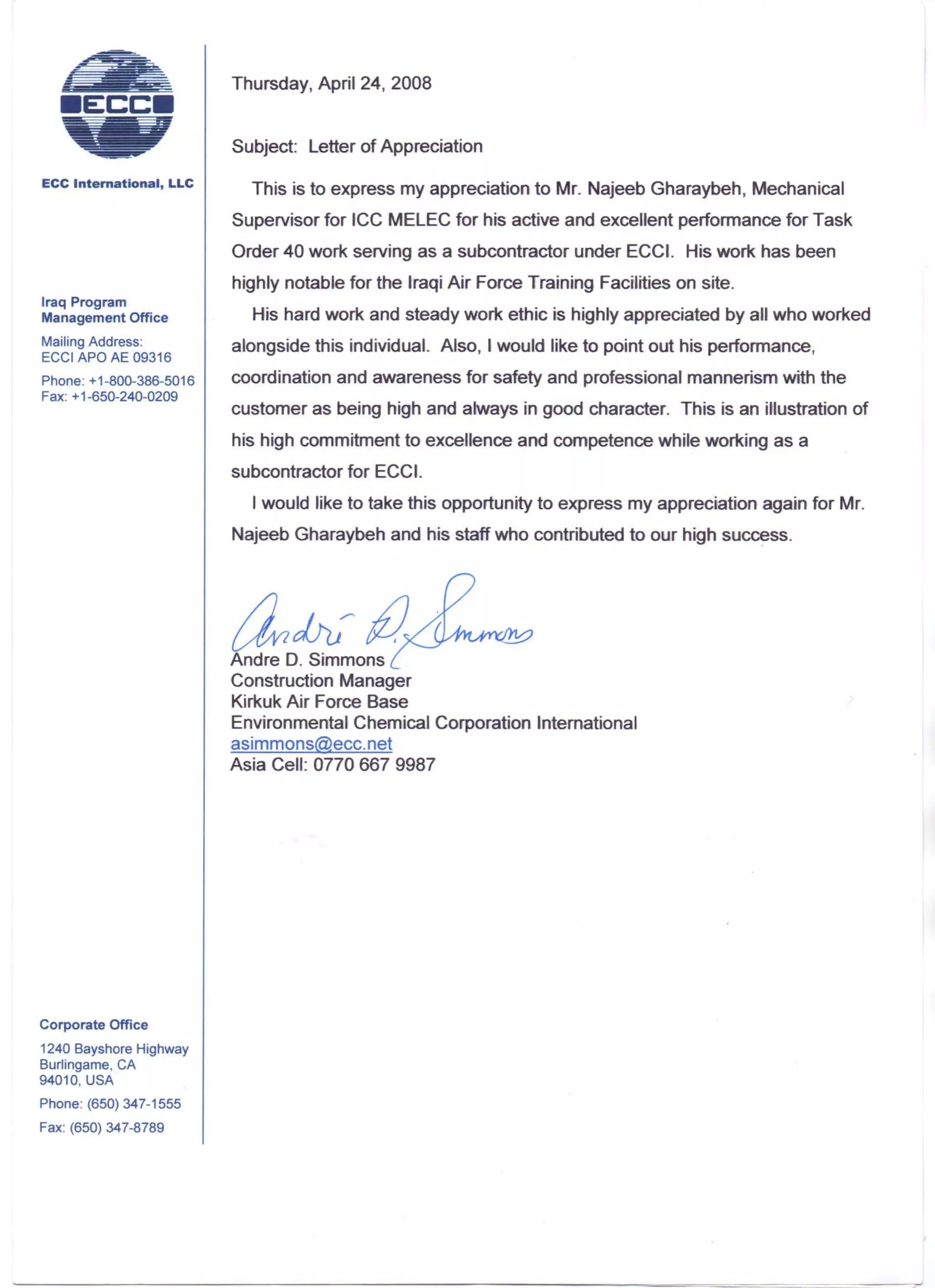 Letter of Appreciation ECC international | PDF