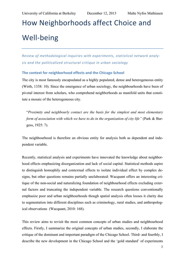 How Neighborhoods affect Choice and Well-being | PDF