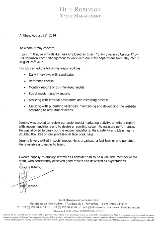Reference letter Hill Robinson | PDF
