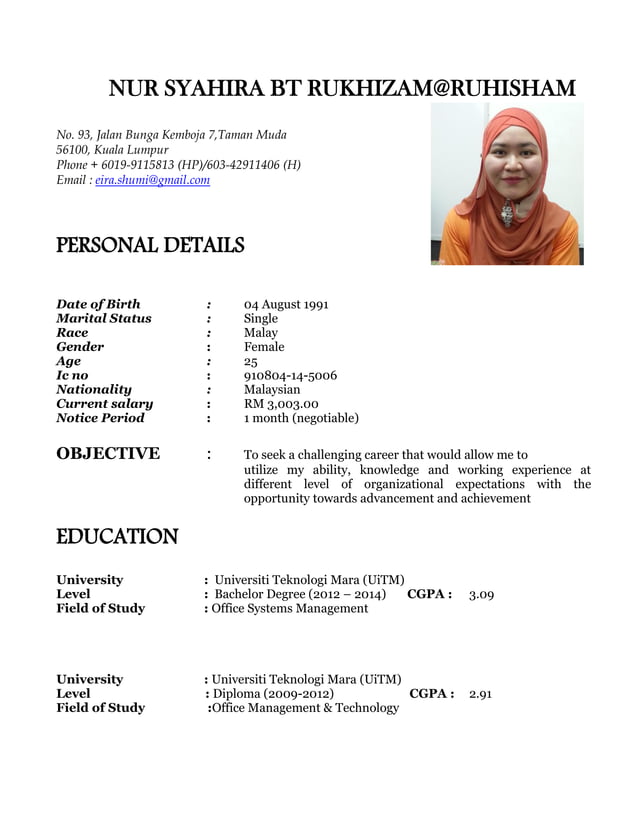 Nur Syahira Bt Rukhizam - Resume | PDF