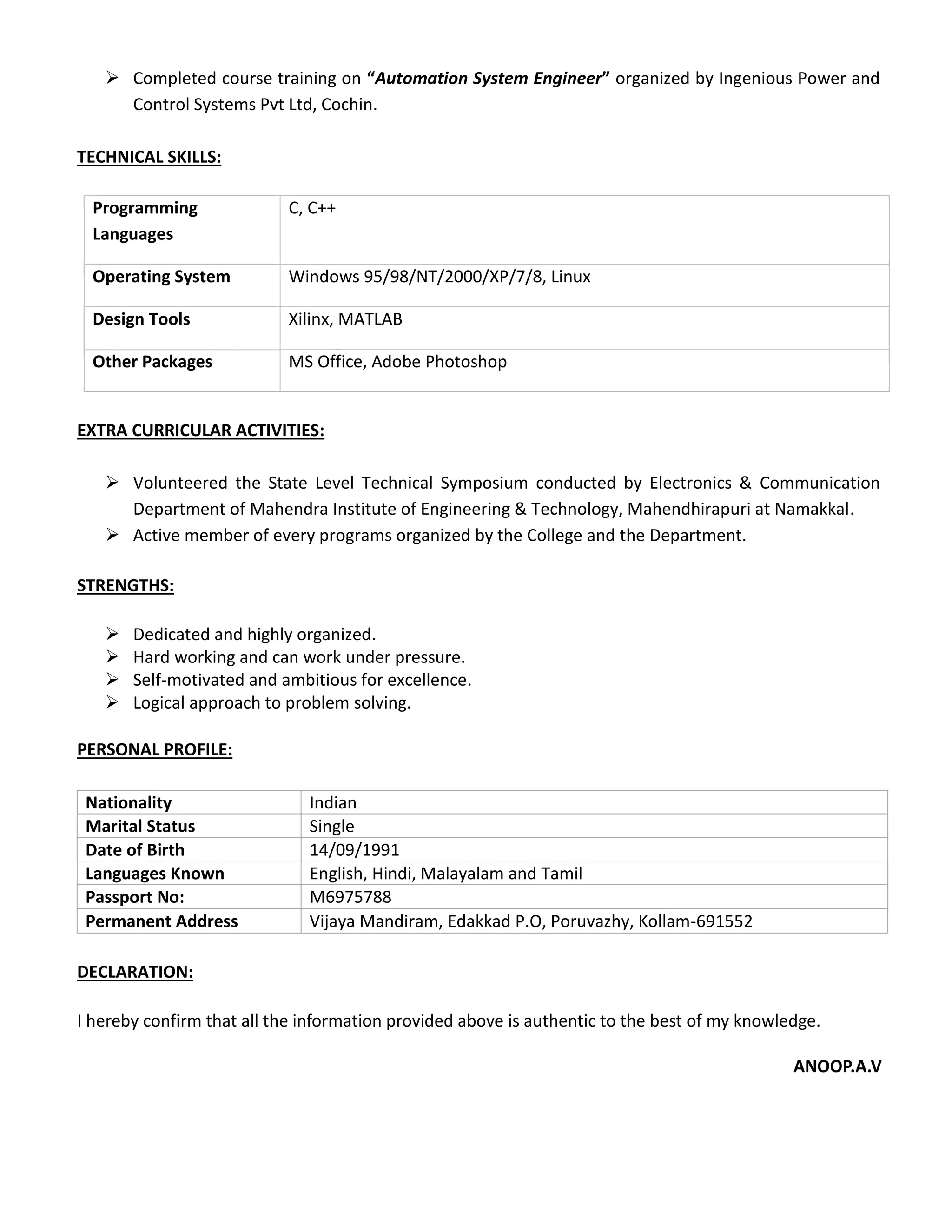 Anoop Resume | PDF