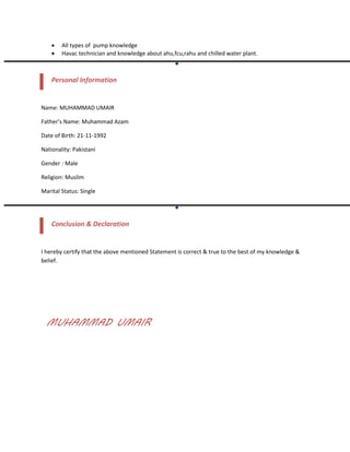 Muhammad Umair resume final | PDF | Professional School | Postgraduate Education