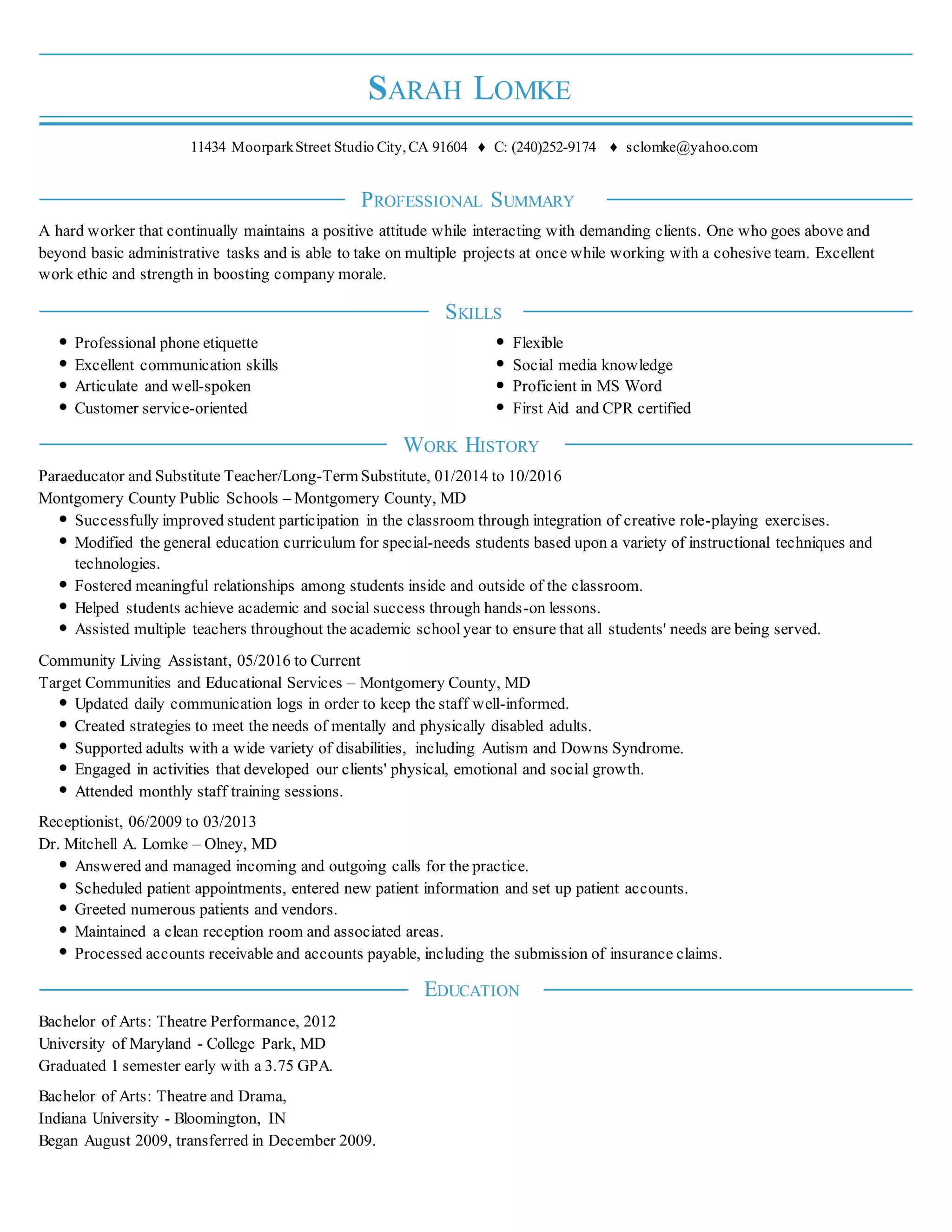 Professional Work Resume-2 | DOCX | Special Education | Education