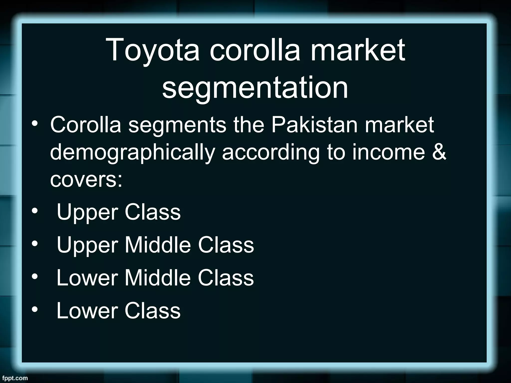 MARKET SEGMENTATION OF TOYOTA COROLLA | PPT