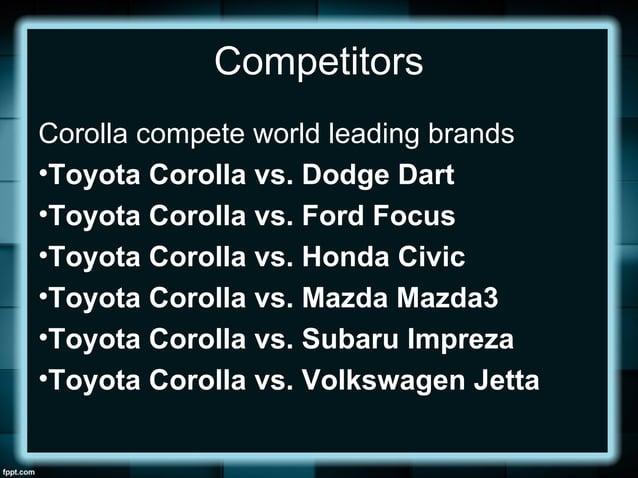 MARKET SEGMENTATION OF TOYOTA COROLLA | PPT