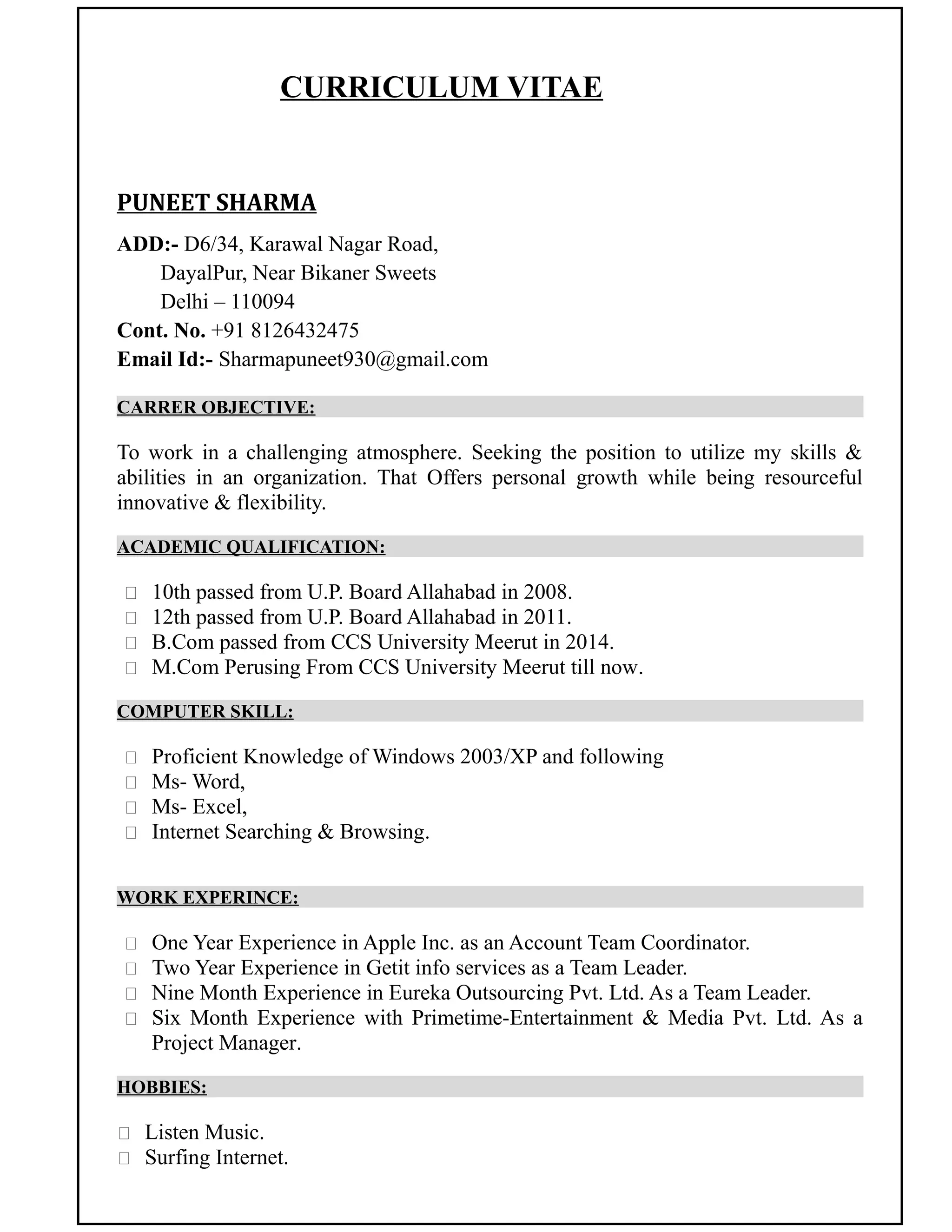 PUNEET (CV) | RTF | Careers