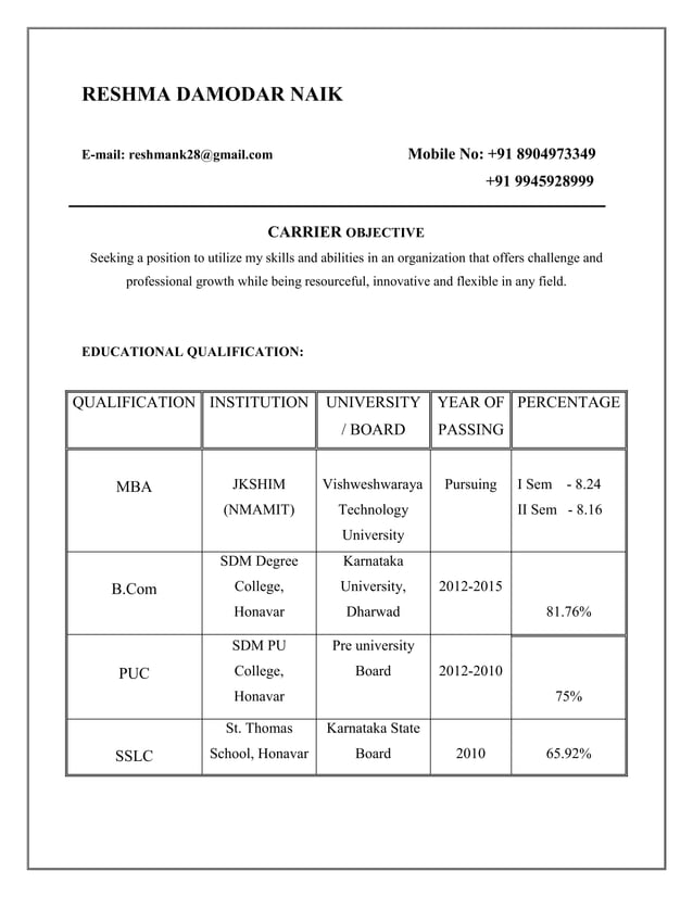Reshma Resume 2 | PDF