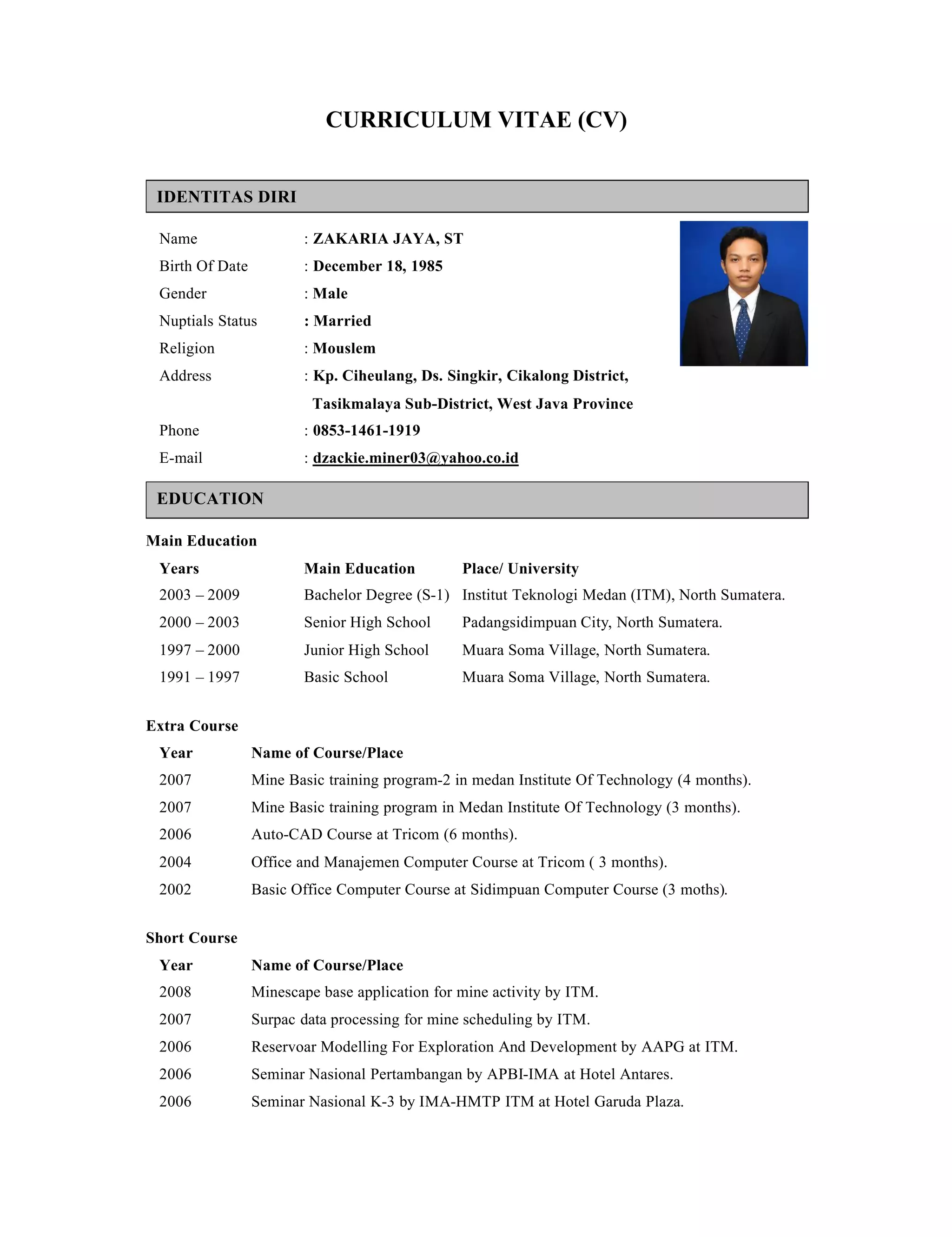 CV_Zakaria_Jaya (english Version) | PDF