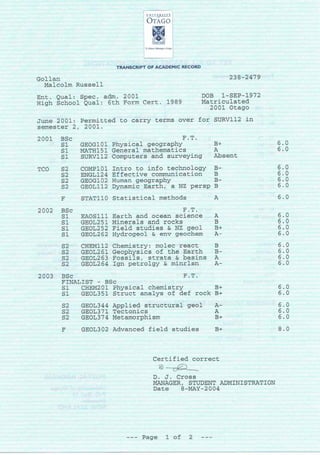 University of Otago - Academic Transcript.PDF