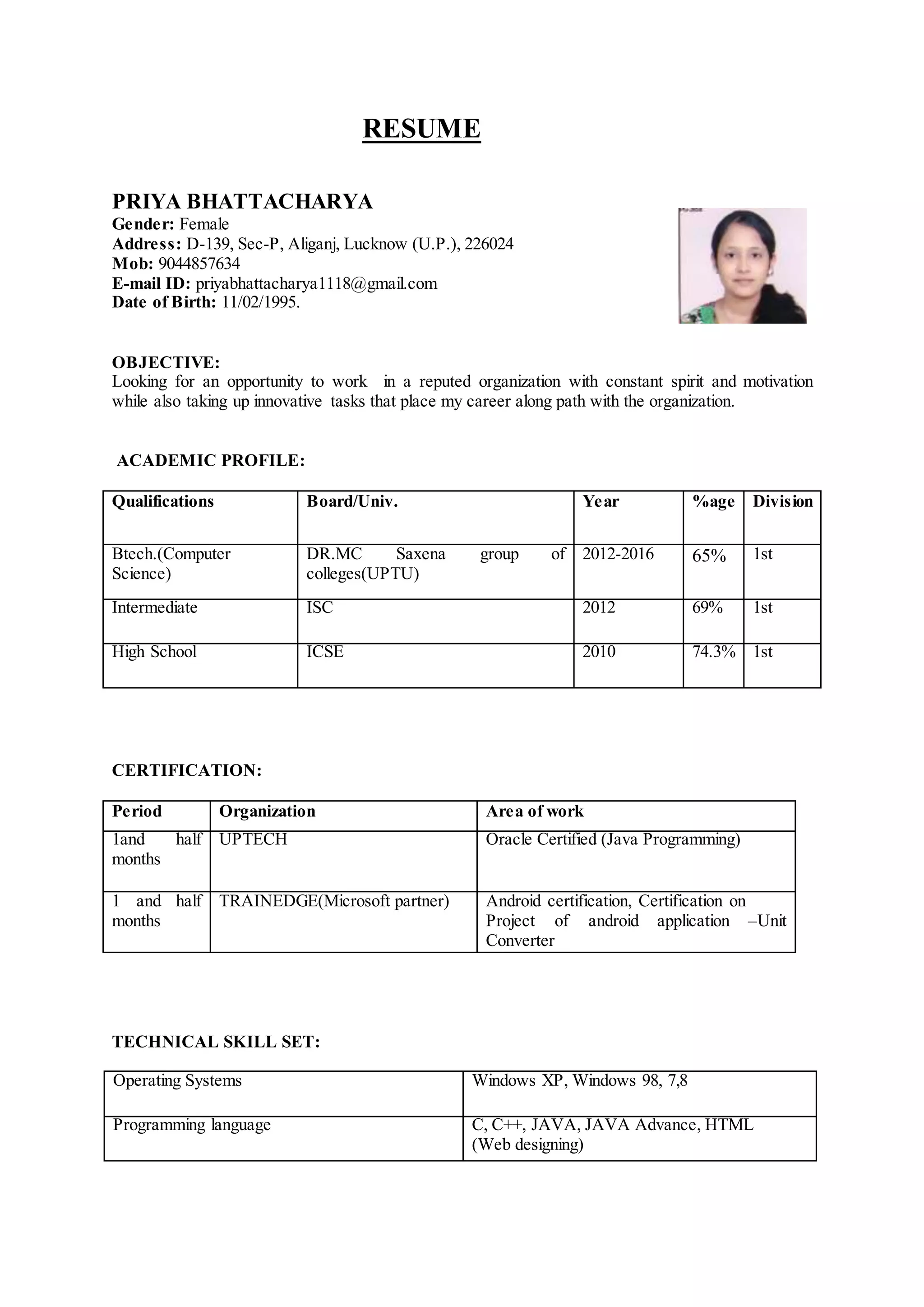 RESume priya | PDF